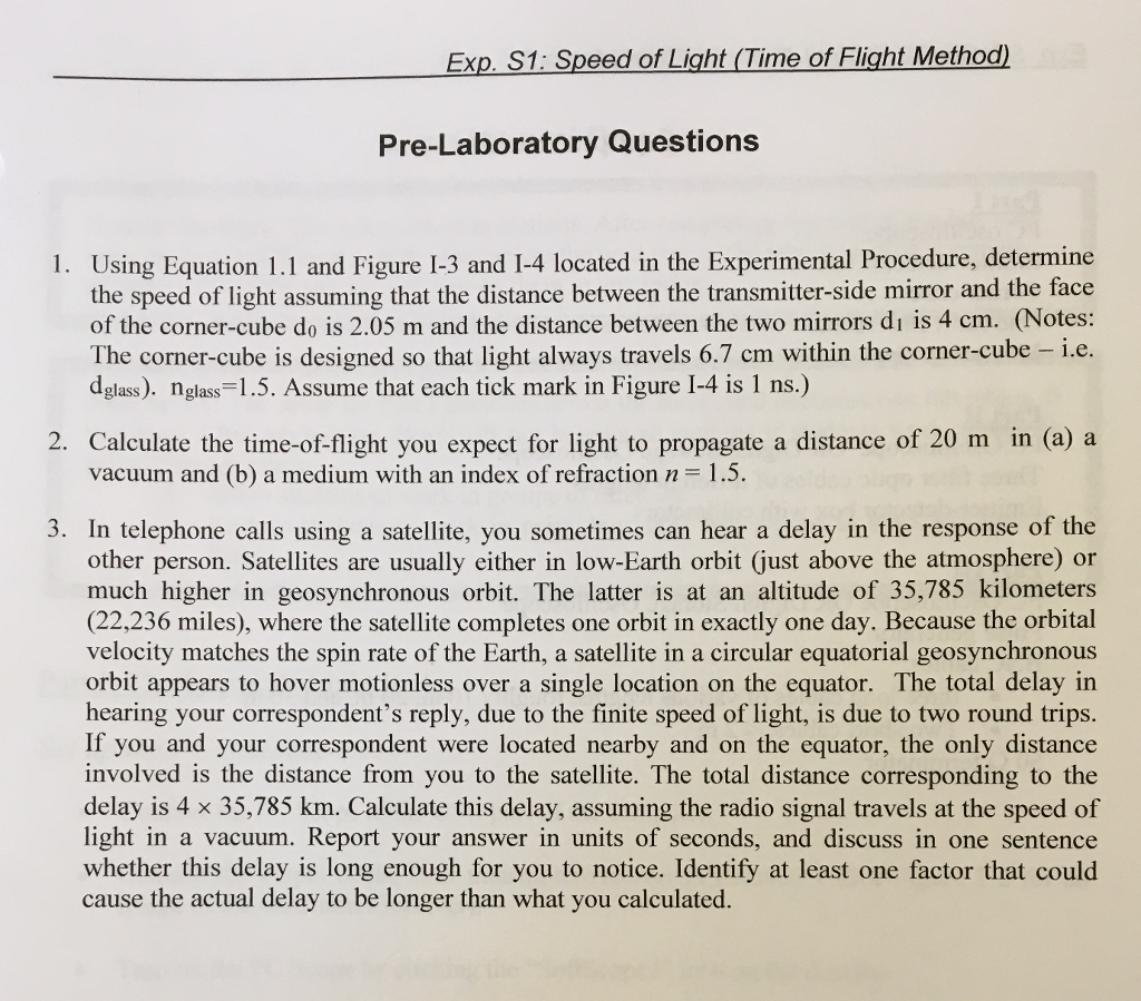 Solved Exp, S1: Speed of Light (Time of Flight Method) | Chegg.com