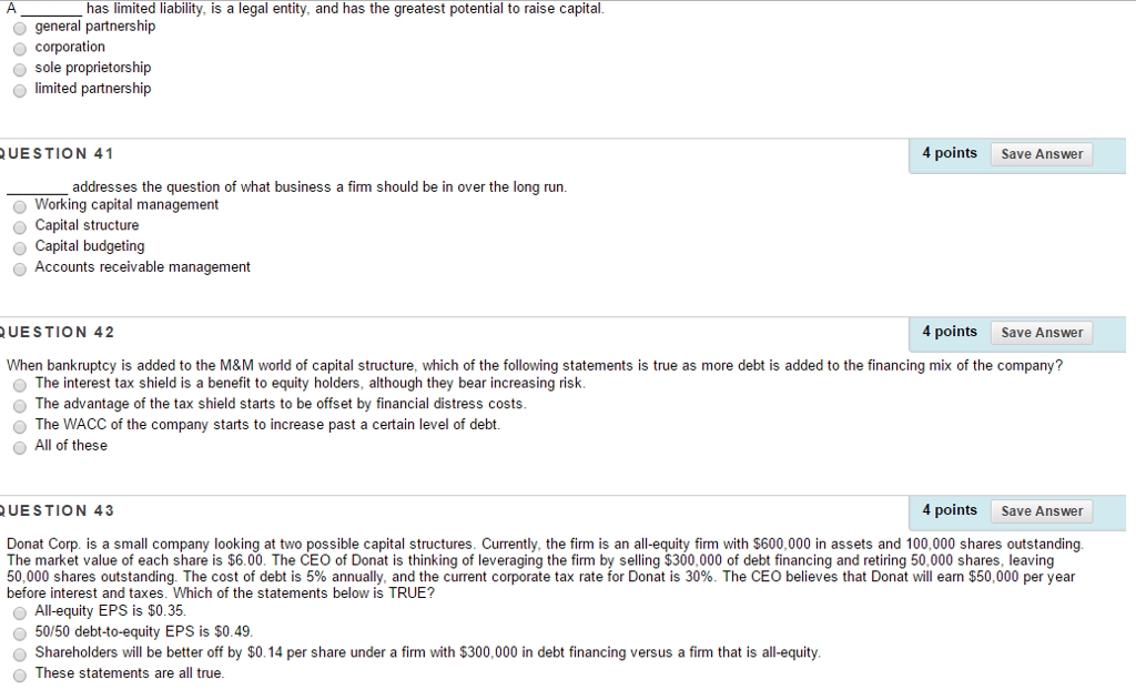 Solved A has limited liability is a legal entity, and has | Chegg.com