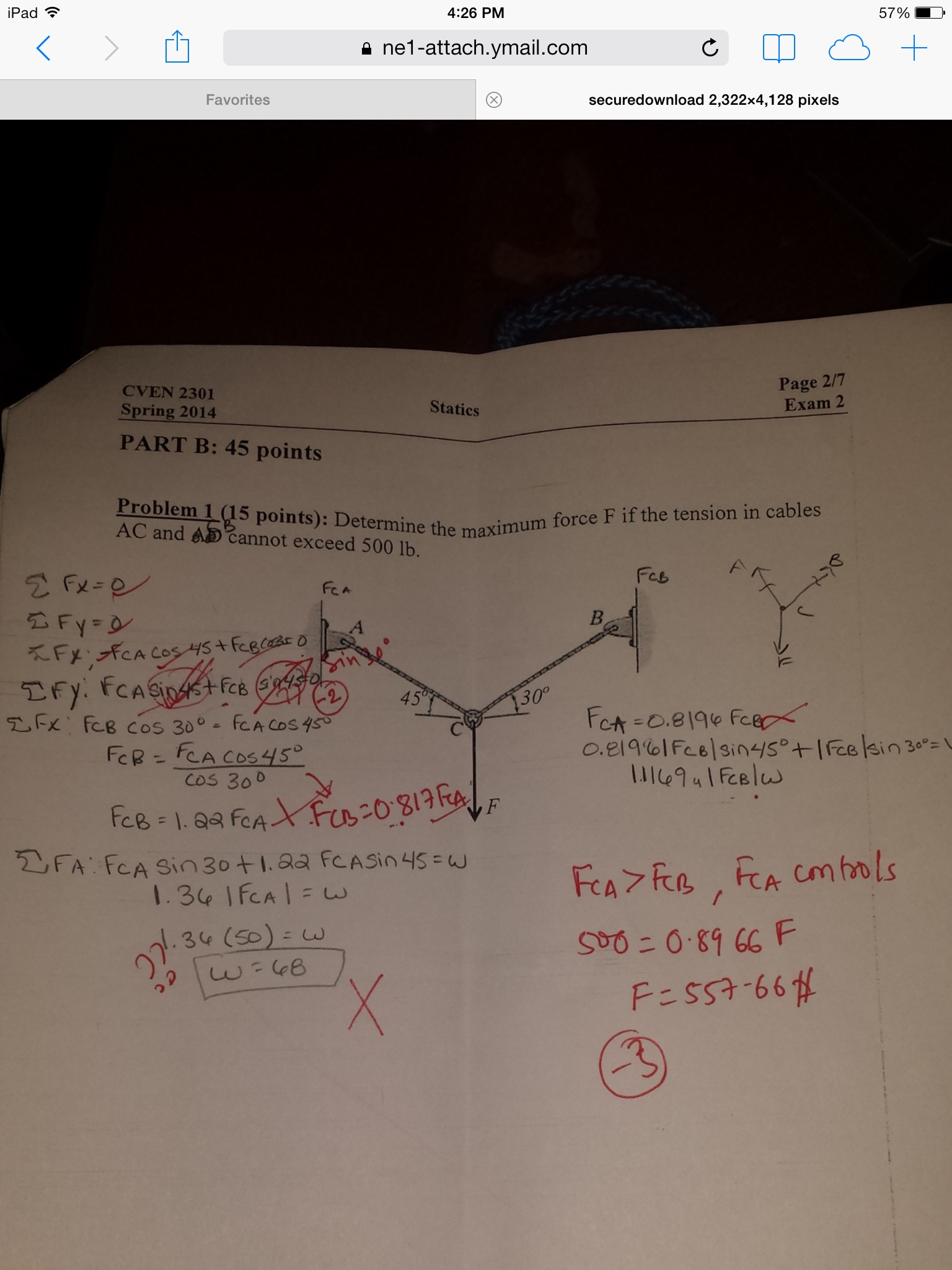 Solved Determine The Maximum Force F If The Tension In Cable