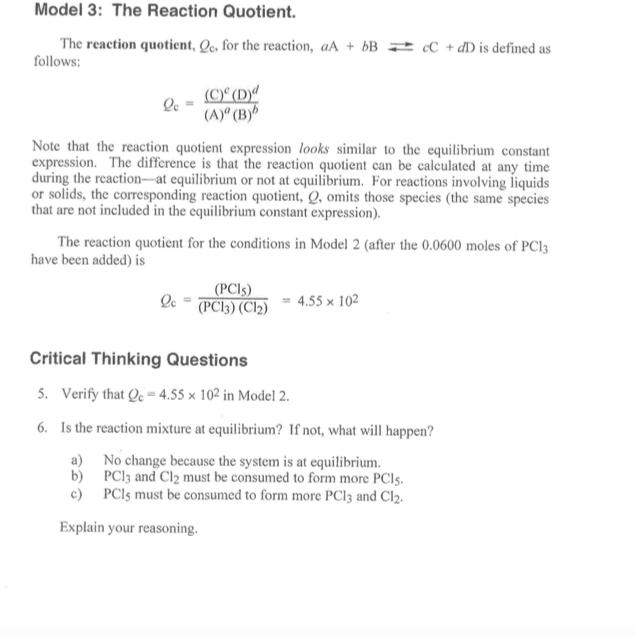 Solved Model 3: The Reaction Quotient. The reaction | Chegg.com Solved Model 3: The Reaction Quotient. The reaction | Chegg.com