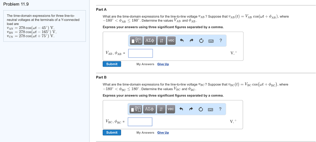 Solved Problem 11.9 The time domain expressions for three | Chegg.com
