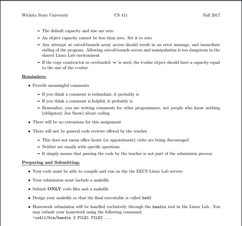 Homework #2 A Weak Vector Implementation Assigned: | Chegg.com