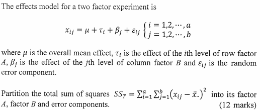 Solved The effects model for a two factor experiment is (i - | Chegg.com