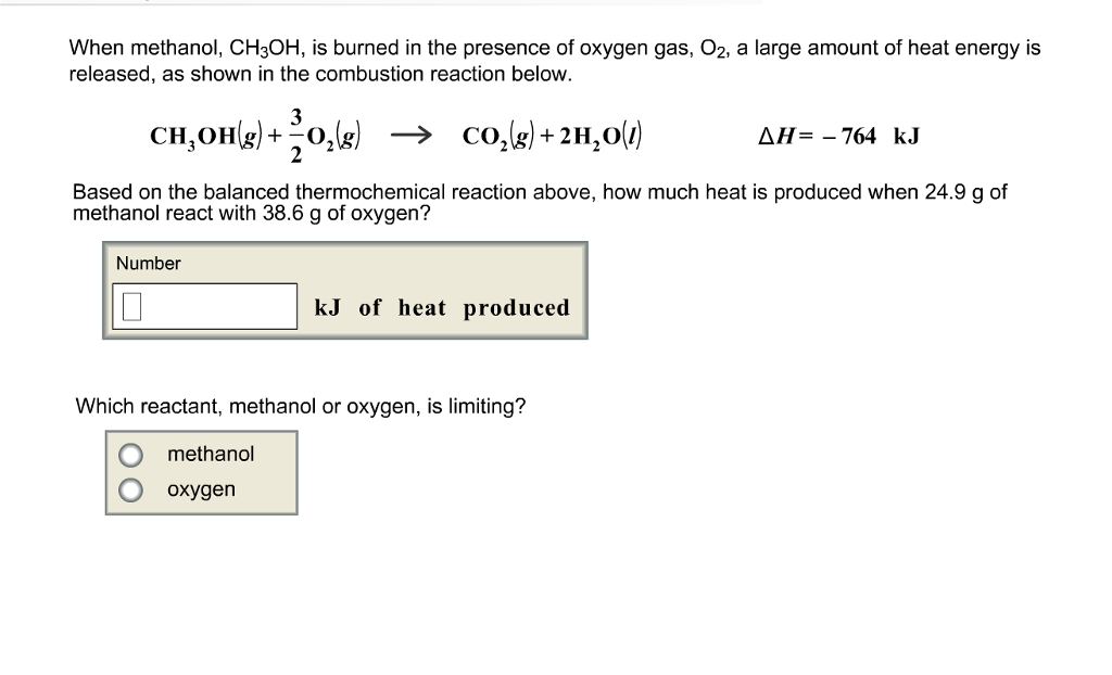 Solved When methanol, CH3OH, is burned in the presence of | Chegg.com