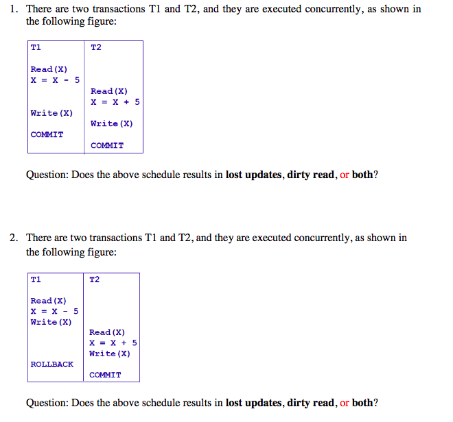 Solved 1· There are two transactions T1 and T2, and they are | Chegg.com