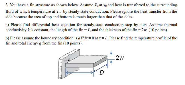 Solved 3. You have a fin structure as shown below. Assume To | Chegg.com