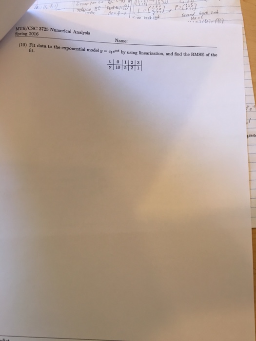 Solved Fit data to the exponential model y = e_1e^e2t by | Chegg.com
