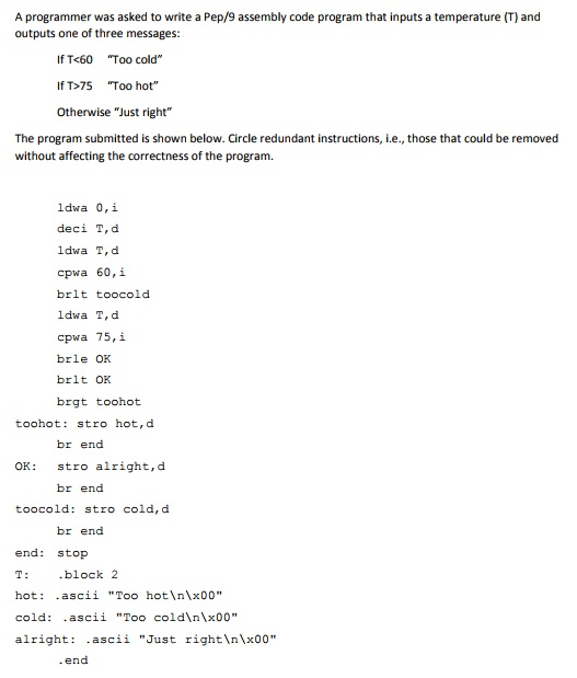 Solved A programmer was asked to write a Pep/9 assembly code | Chegg.com