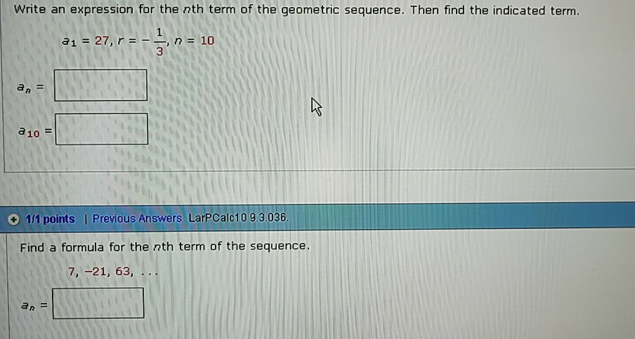 Solved Write an expression for the nth term of the geometric | Chegg.com