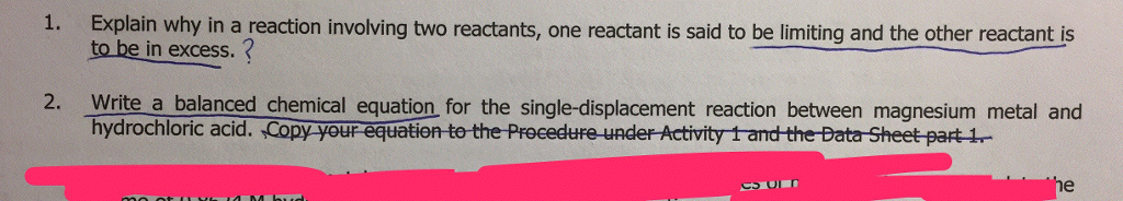 Solved 1 Explain Why In A Reaction Involving Two Reactants Chegg
