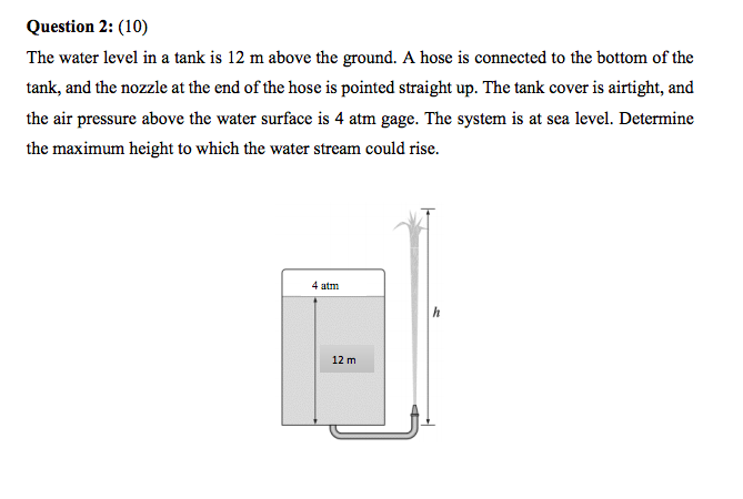 Solved Question 2: (10) The water level in a tank is 12 m | Chegg.com