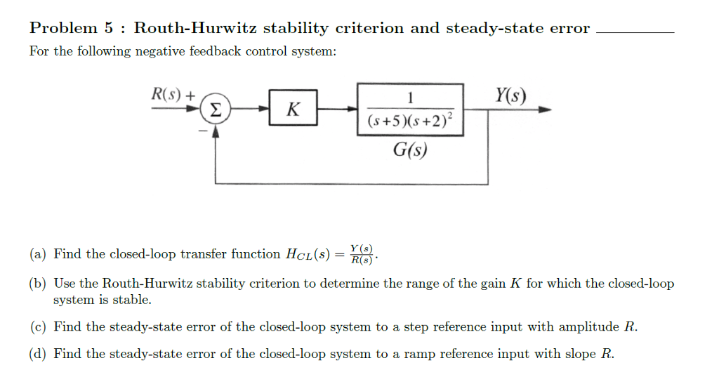Solved Routh-Hurwitz stability criterion and steady-state | Chegg.com