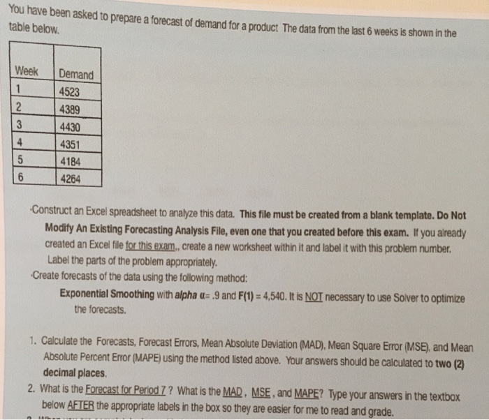 Solved You have been asked to prepare a forecast of demand | Chegg.com