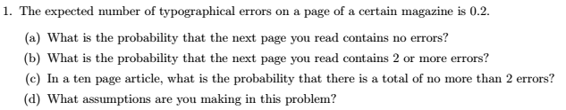 Solved The expected number of typographical errors on a page | Chegg.com