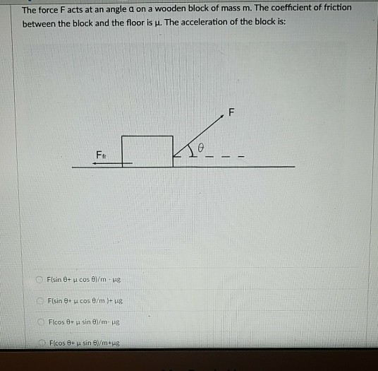 Solved The force F acts at an angle a on a wooden block of | Chegg.com