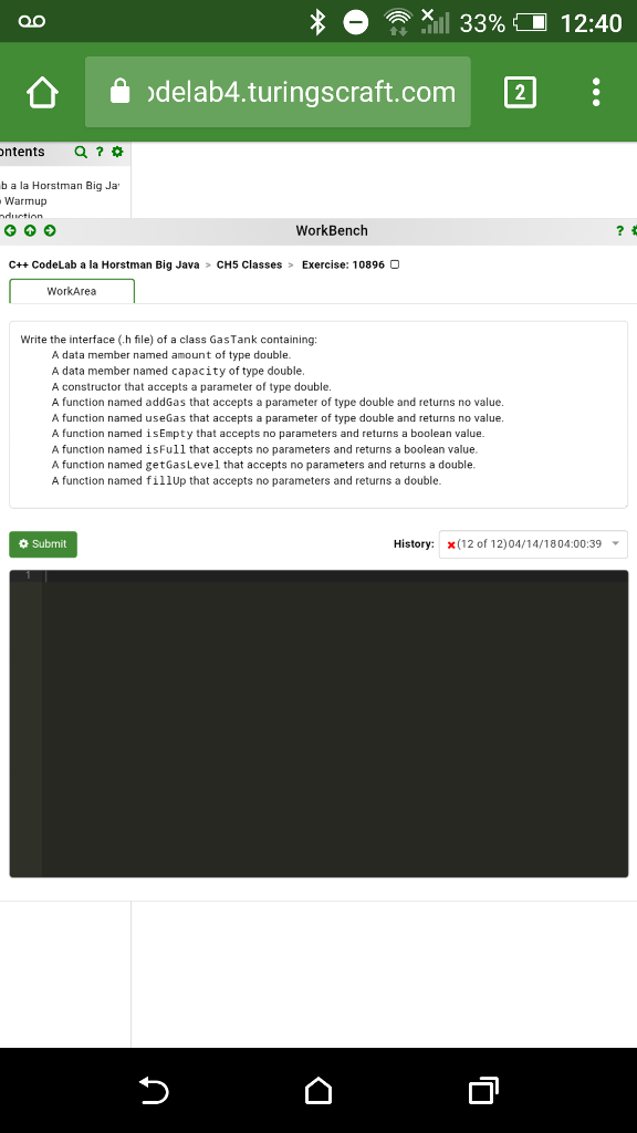 Solved ?? * O Xil 33%12:40 O delab4. turingscraft.com 2 : | Chegg.com