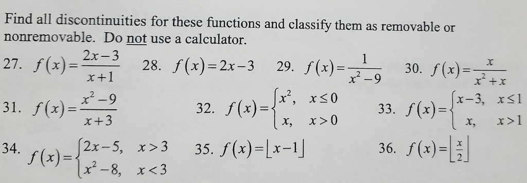 Solved Find all discontinuities for these functions and | Chegg.com