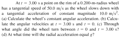 Solved At t=3.00 s a Point on the rim of a 0.200-m-radius | Chegg.com