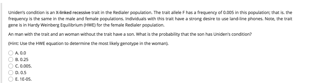 Solved Uniden's condition is an X-linked recessive trait in | Chegg.com