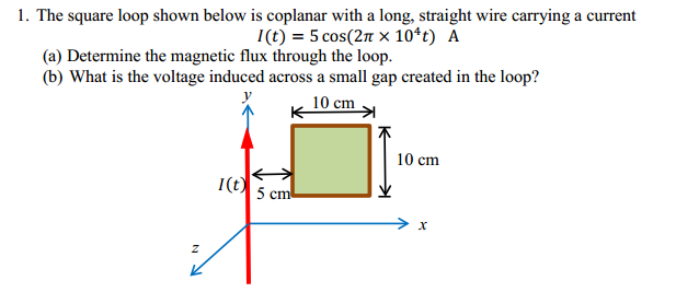 Solved 1. The square loop shown below is coplanar with a | Chegg.com