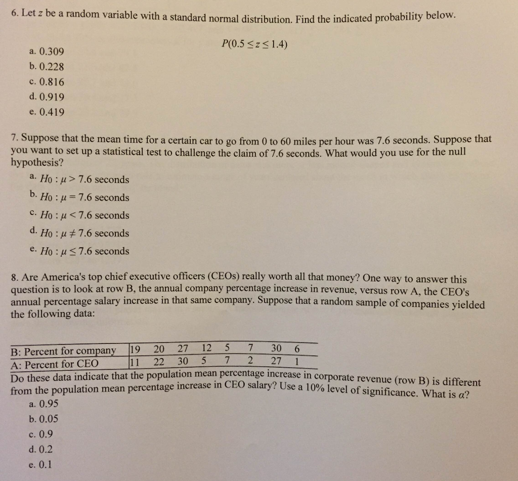 Solved Let z be a random variable with a standard normal | Chegg.com