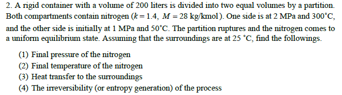 Solved A rigid container with a volume of 200 liters is | Chegg.com