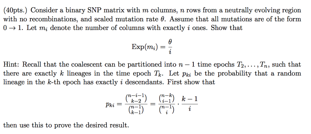 Solved Consider a binary SNP matrix with m columns, n rows | Chegg.com