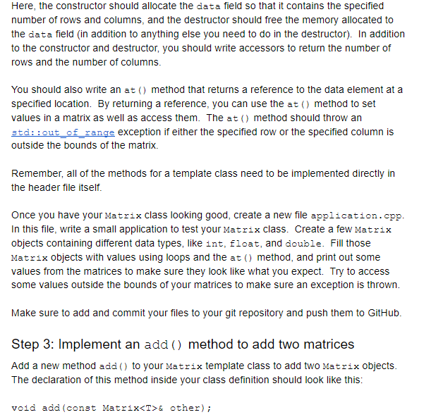 Step 2 Start A Simple Matrix Template Class In This Chegg Step 2 Start A Simple Matrix Template Class In This Chegg