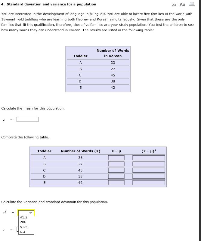 Solved 4. Standard deviation and variance for a population | Chegg.com