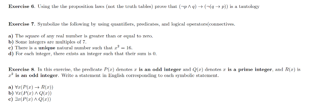 Solved Exercise 6. Using the the proposition laws (not the | Chegg.com