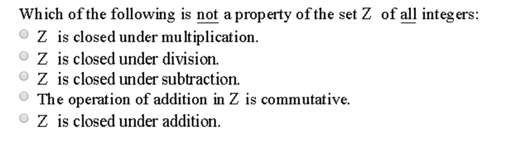 Solved Which of the following is not a property of the set Z | Chegg.com