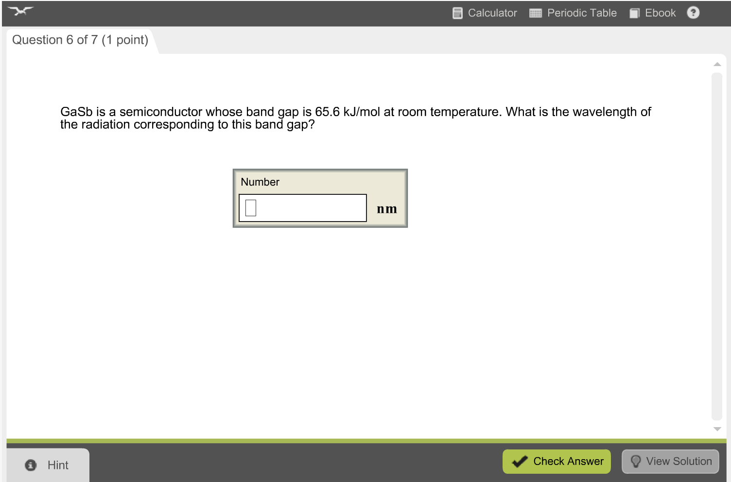 Solved GaSb is a semiconductor whose band gap is 65.6 kJ/mol | Chegg.com