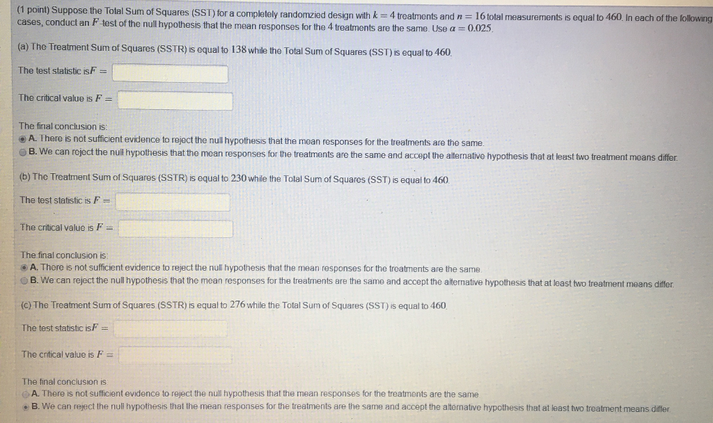 Solved Suppose the Total Sum of Squares (SST) for a | Chegg.com