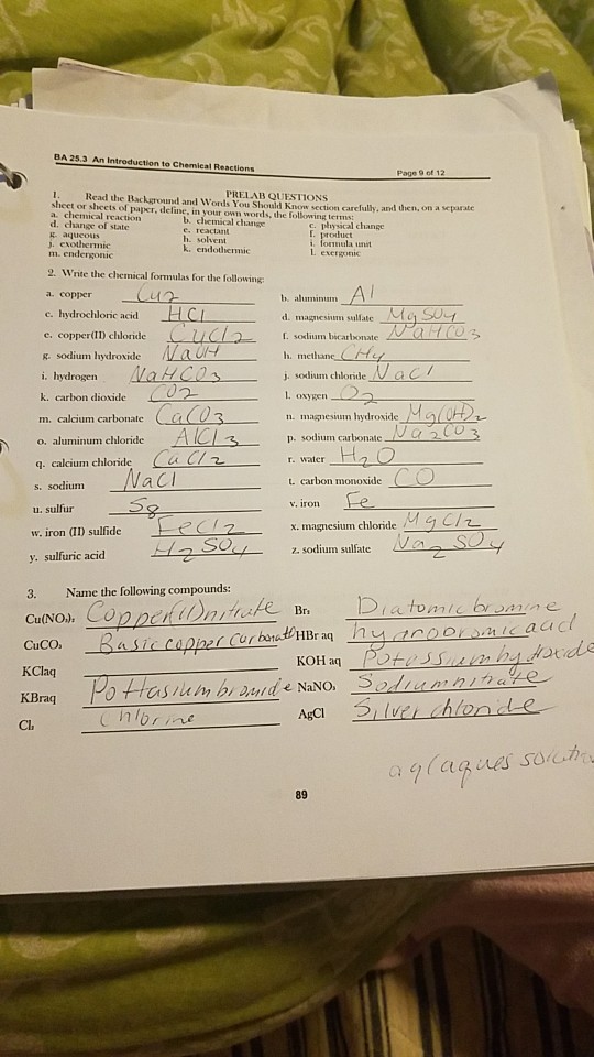 Solved BA 25.3 An Introduction to Chemical Reactions Page 9 | Chegg.com