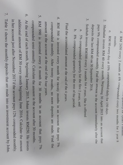 Solved d. RM 2450 every 2 month at 6% compounded every two | Chegg.com