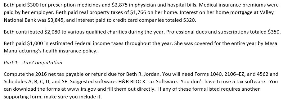 Tax Return Problem Beth R. Jordan lives at | Chegg.com