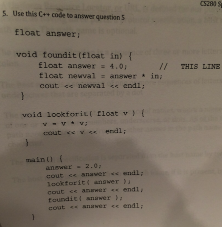Solved 5. Use this C++ code to answer question 5 float | Chegg.com