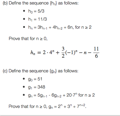 Solved (b) Define the sequence (hn) as follows: ho 5/3 11/3 | Chegg.com