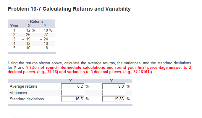 Solved Problem 10-7 Calculating Returns and Variability | Chegg.com