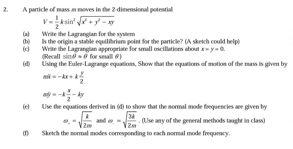 Solved A particle of mass m moves in the 2-dimensional | Chegg.com