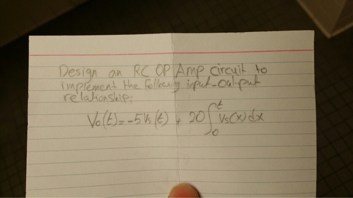 Solved Design an RC OP AMP circuit to implement the | Chegg.com