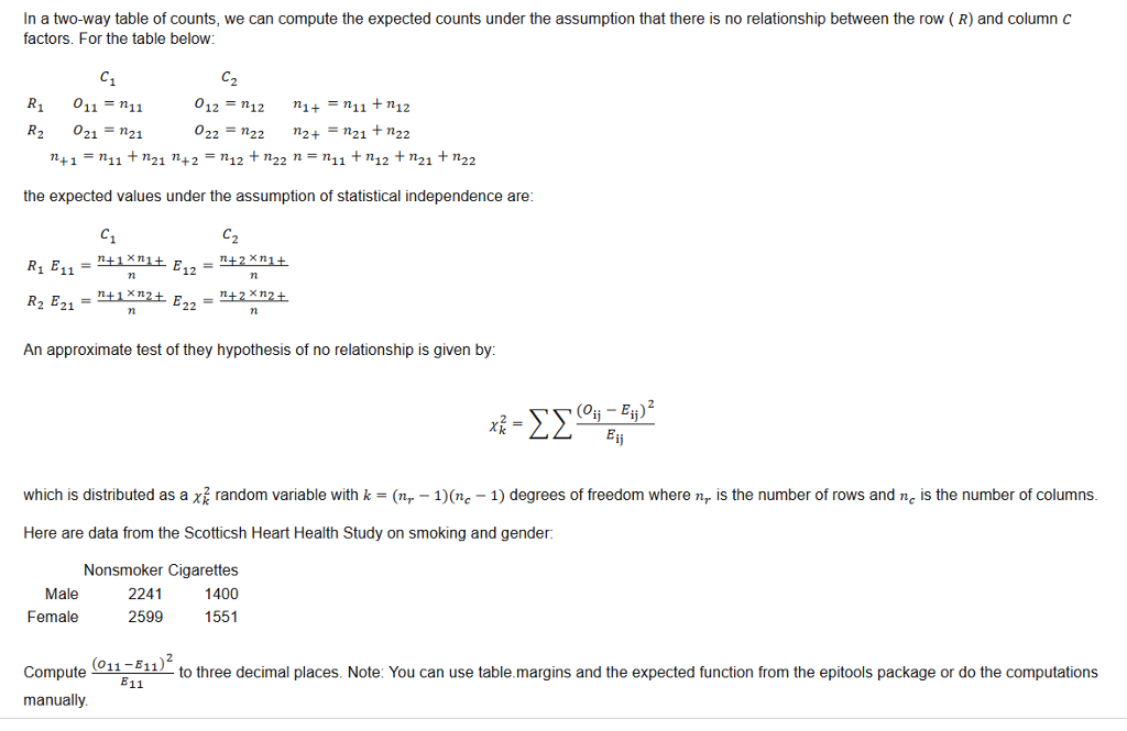 Solved In a two-way table of counts, we can compute the | Chegg.com