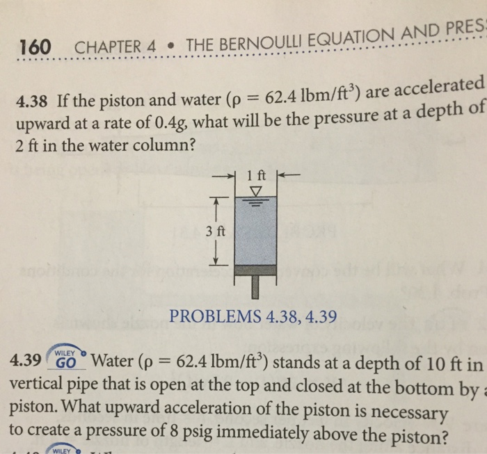 Solved If the piston and water (rho = 62.4 lbm/ft^3) are | Chegg.com