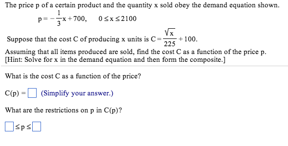Solved The price p of a certain product and the quantity x | Chegg.com