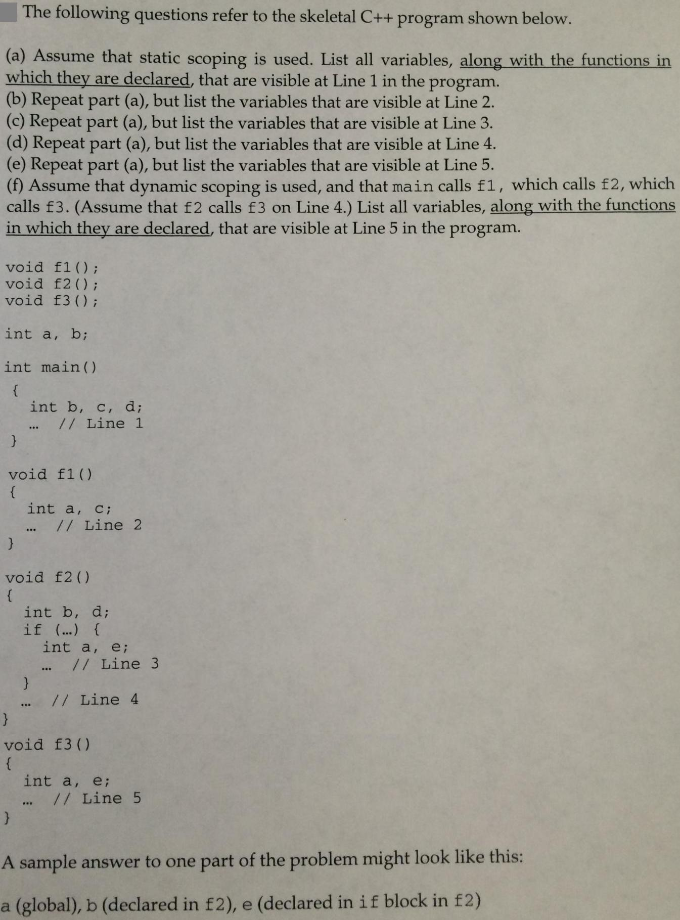 Solved The following questions refer to the skeletal C++ | Chegg.com