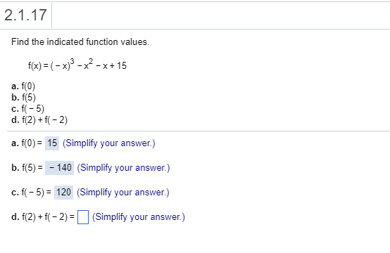 Solved Find the indicated function values. | Chegg.com