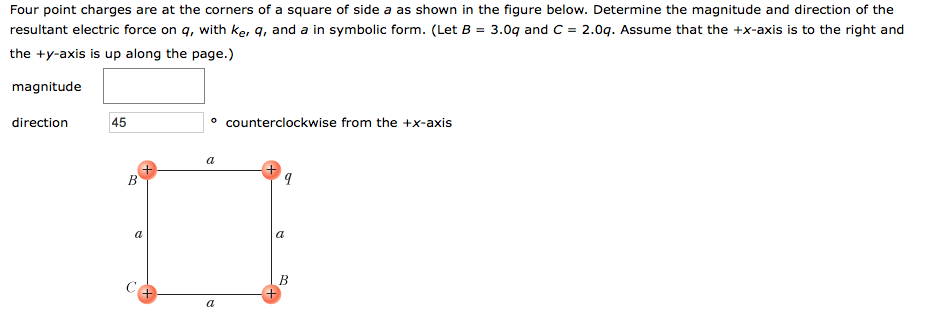 Solved Four point charges are at the corners of a square of | Chegg.com