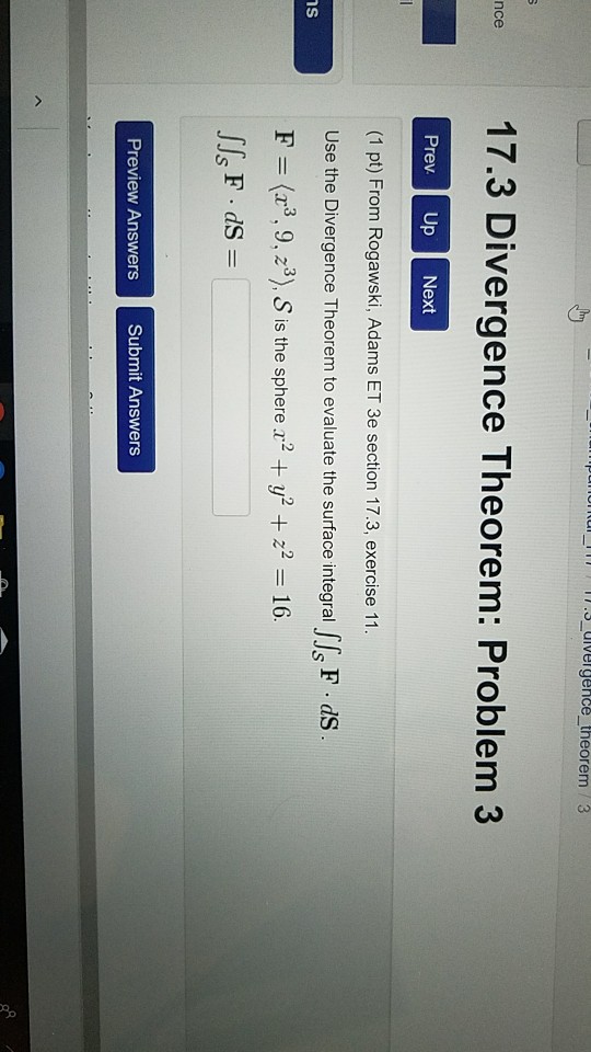 Solved s uivelgence theorem 3 th 17.3 Divergence Theorem: | Chegg.com
