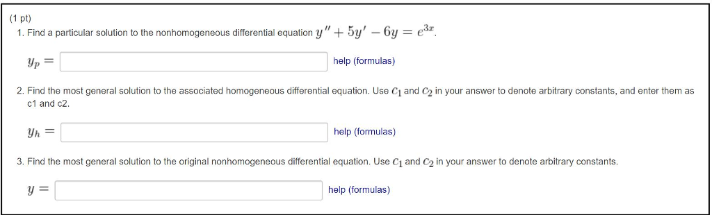 Solved (1 pt) 1. Find a particular solution to the | Chegg.com