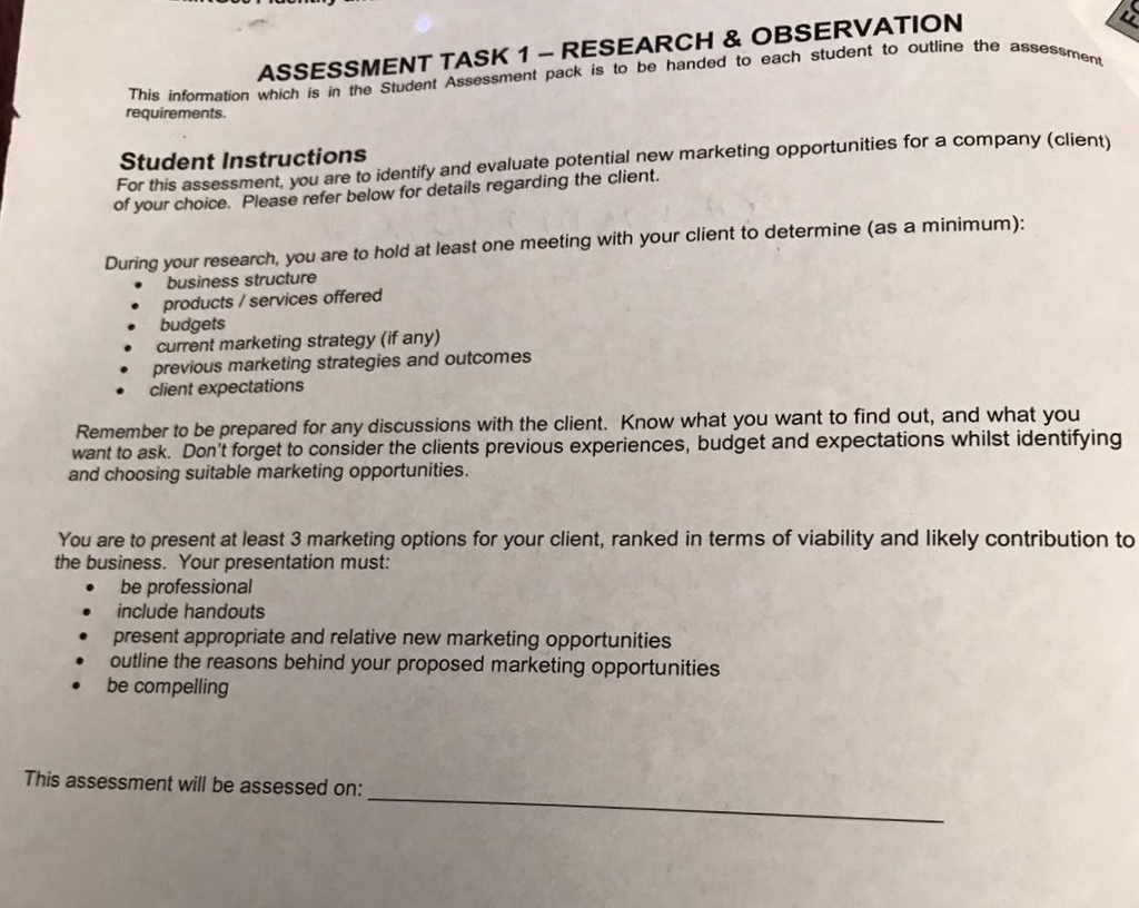 Solved ASSESSMENT TASK 1 -RESEARCH & OBSERVATION ation which | Chegg.com
